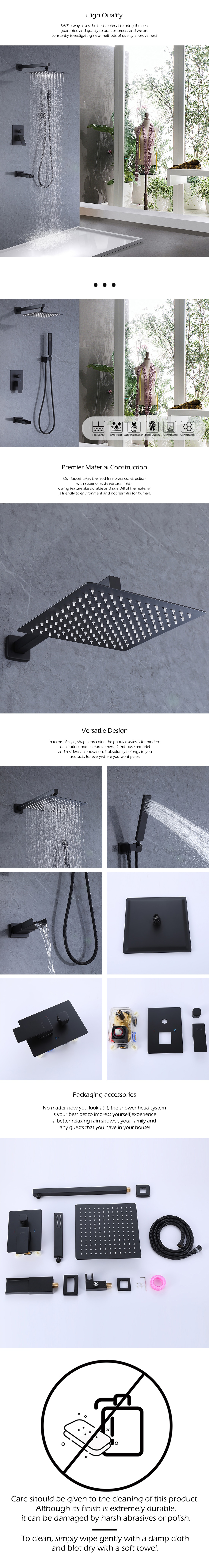 BWE 1-Spray Patterns 12 in. Single Wall Mount & Ceiling Mount Square Rain Fixed Shower Head in ...